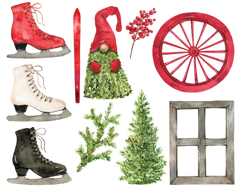 Watercolor Red Winter Decor Clipart Cozy Christmas Clip Art - Etsy