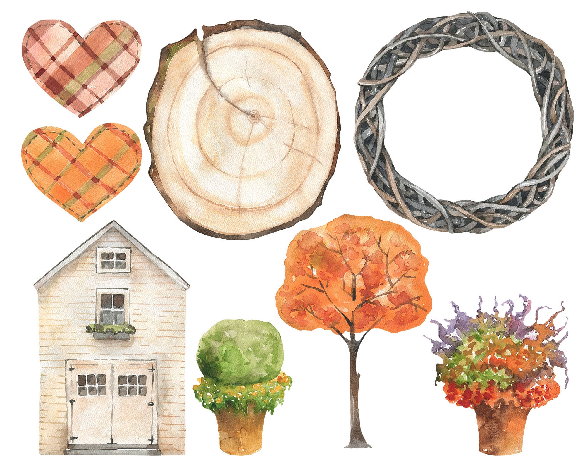 Watercolor Cozy Autumn Clipart Fall Decor Pumpkins Clip Art - Etsy