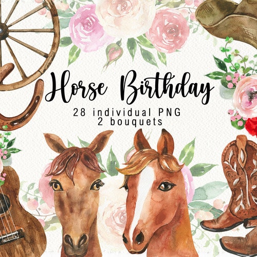 Watercolor Cowgirl Party Clipart Western Clip Art Horse - Etsy