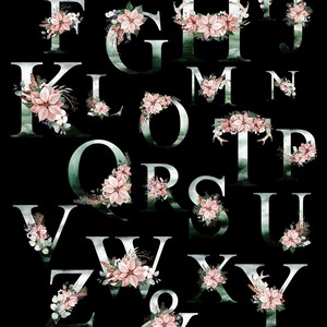Watercolor Floral Alphabet Christmas Decor Winter Flower Letters Number ...
