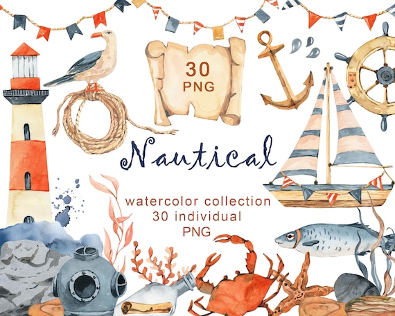 Watercolor Nautical Clipart Watercolor Clipart Boys Ship | Etsy