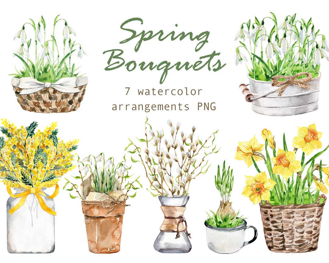 Watercolor Spring Bouquets Clipart Happy Easter PNG Watercolor Floral ...