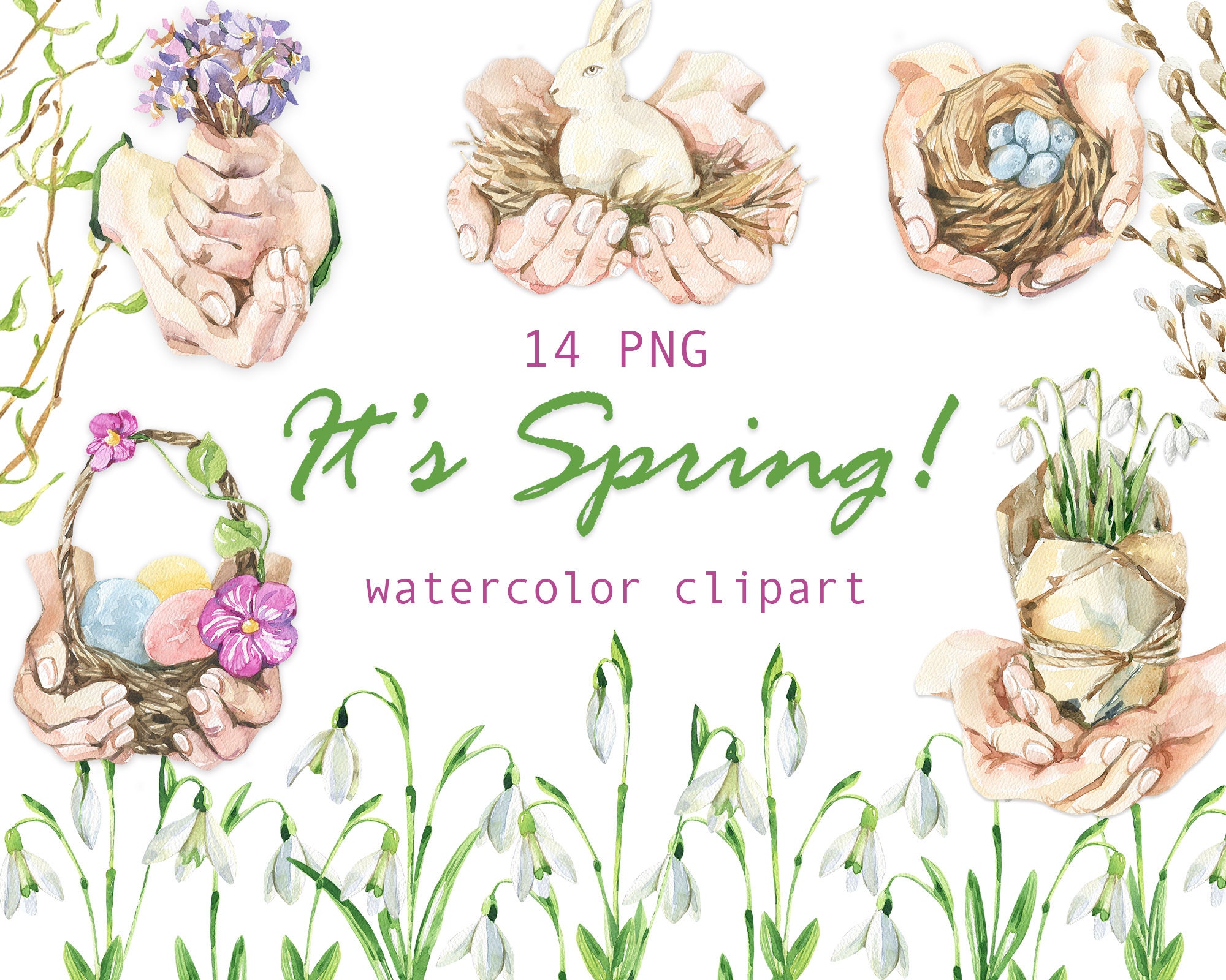 Watercolor Clipart Spring Watercolor Clipart Easter Snowdrop - Etsy