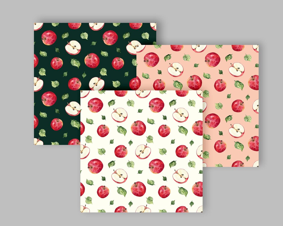 Watercolor Apple Seamless Pattern Digital Paper Birthday Png Sweets ...