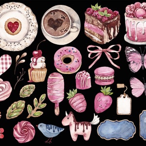 Watercolor Clipart Valentines Day Heart Romantic Food Watercolor ...
