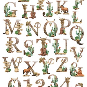Watercolor Western Alphabet and Numbers, Watercolour Letters and Number ...