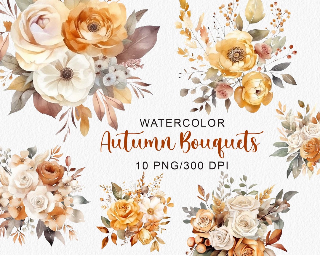 Watercolor Autumn Bouquets Clipart Fall Flowers Clip Art Fall Rustic ...