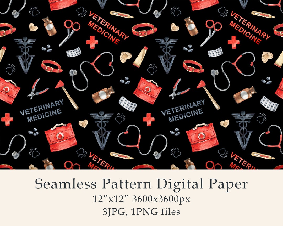 Watercolor Veterinary Medicine Seamless Pattern Digital Paper ...