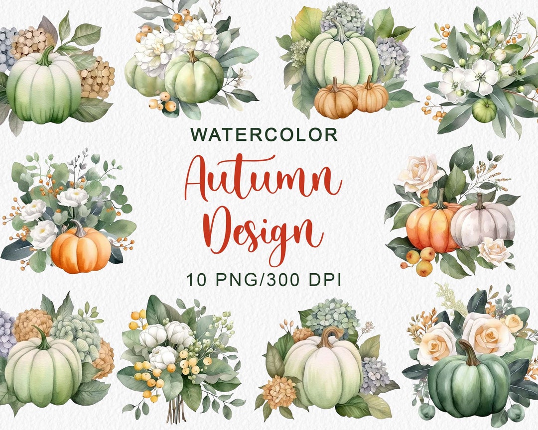 Watercolor Autumn Design Clipart Fall Pumpkins Clip Art Fall Rustic ...