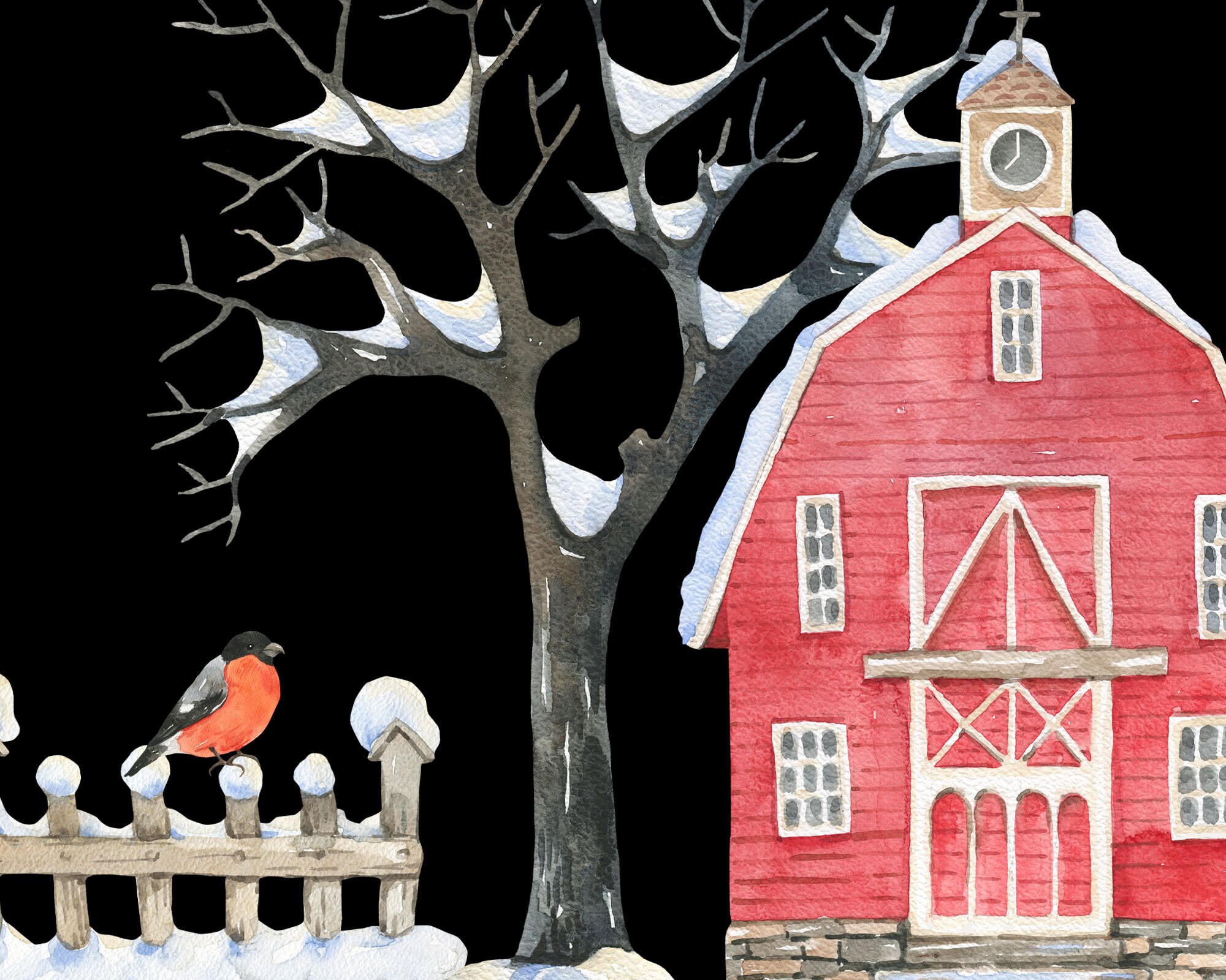 Watercolor Christmas Clipart Winter Houses Cozy Clipart - Etsy