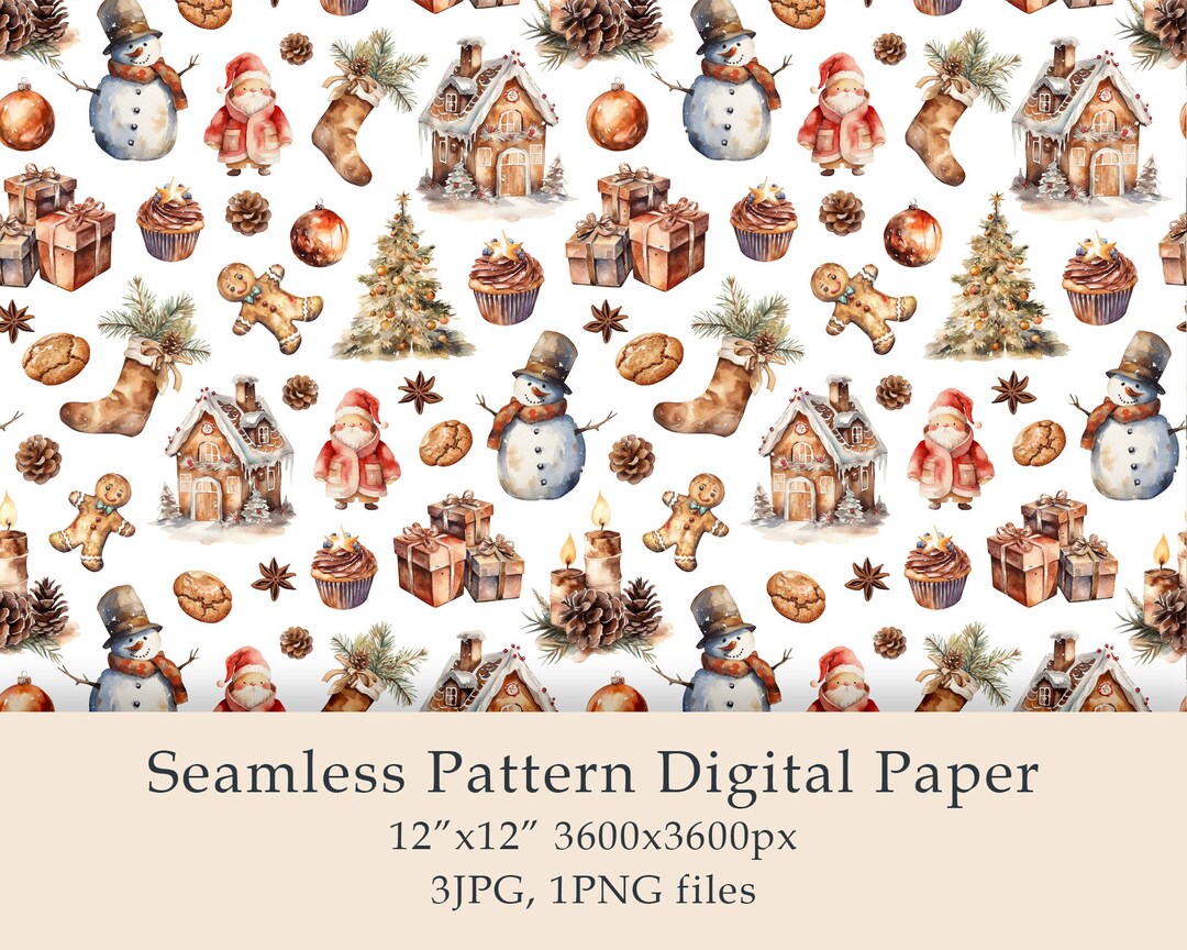 Watercolor Christmas Digital Paper Christmas Decor Seamless Pattern ...