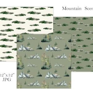 Mountain Scene Digital Papers Seamless Patterns Watercolor Woodland ...