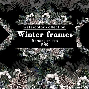 Winter Watercolor Clipart Christmas Wreath Digital Frames Borders ...