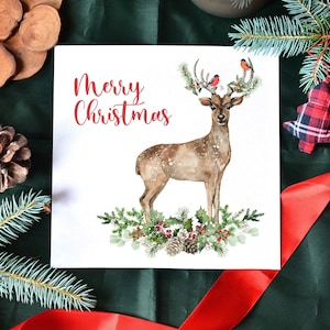 Watercolor Christmas Deer Arrangement Clipart Green Wreath Christmas ...