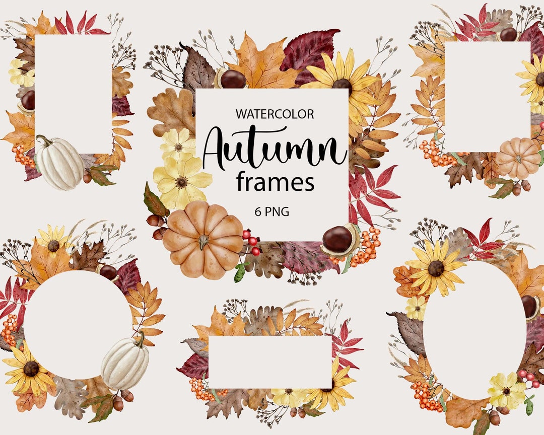 Watercolor Autumn Frames Clipart Fall Decor Clipart Cozy Autumn Fall ...