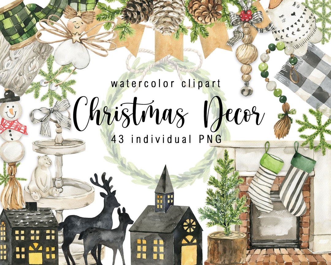 Watercolor Christmas Decor Clipart Cute Houses Winter Cozy Clipart ...