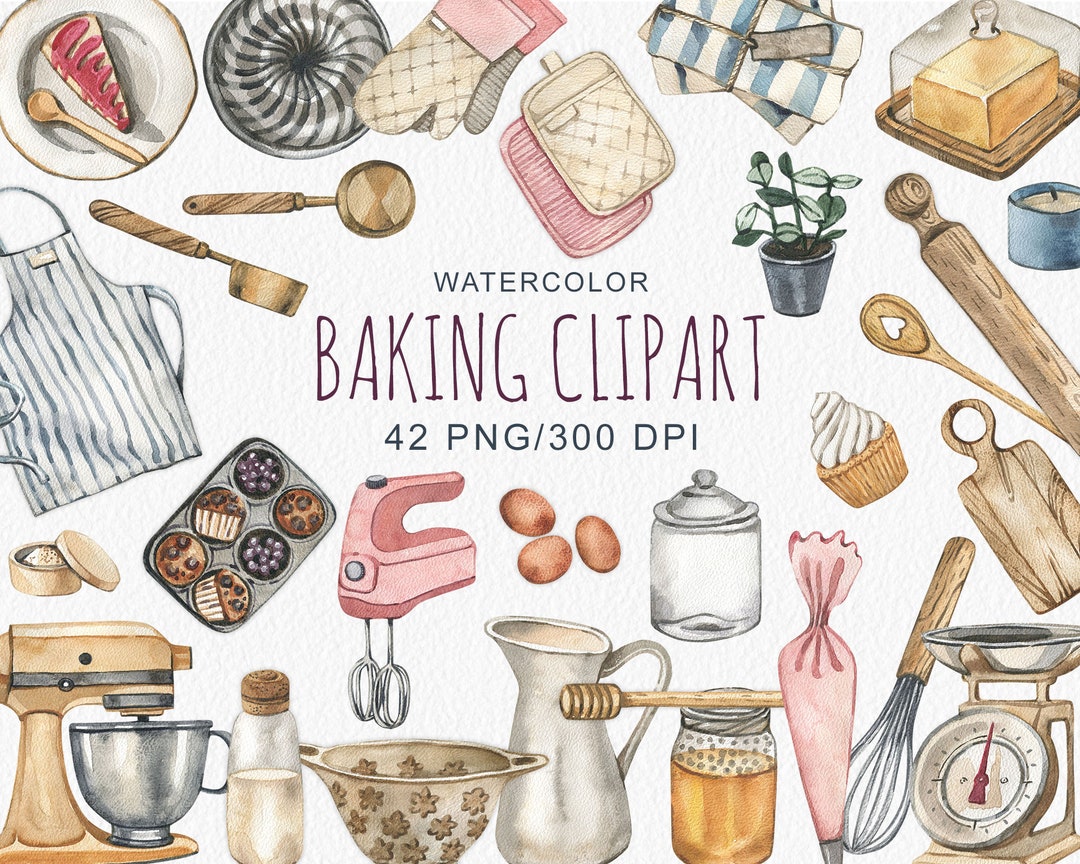 Watercolor Baking Clipart, Cooking Clip Art, Kitchen Clipart, Planner ...