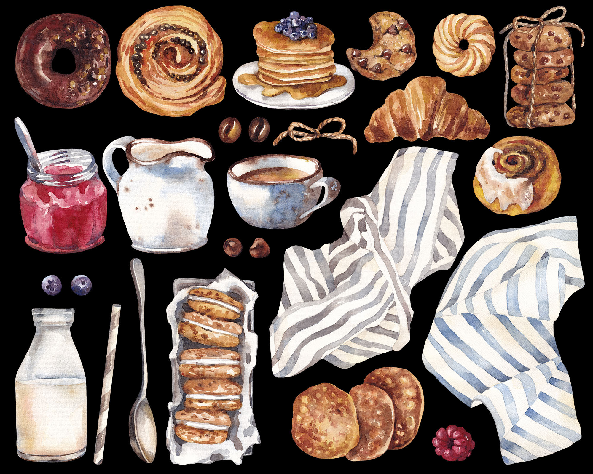 Watercolor Food Clipart Brunch Watercolor Clip Art Sweets - Etsy