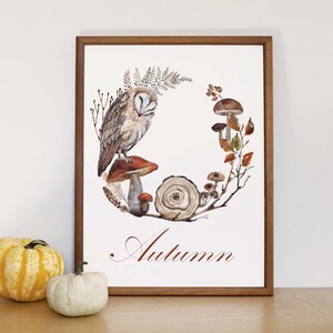 Watercolor Autumn Clipart Watercolour Fall Wreath Owl Mushrooms Leaves ...