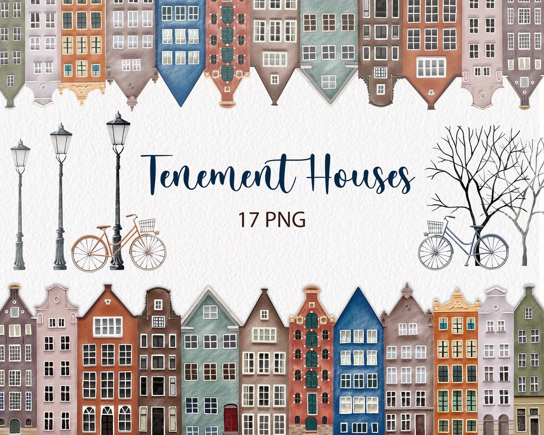 Hand Drawn Tenement Houses Clipart Old Amsterdam Wedding Clipart Fall ...
