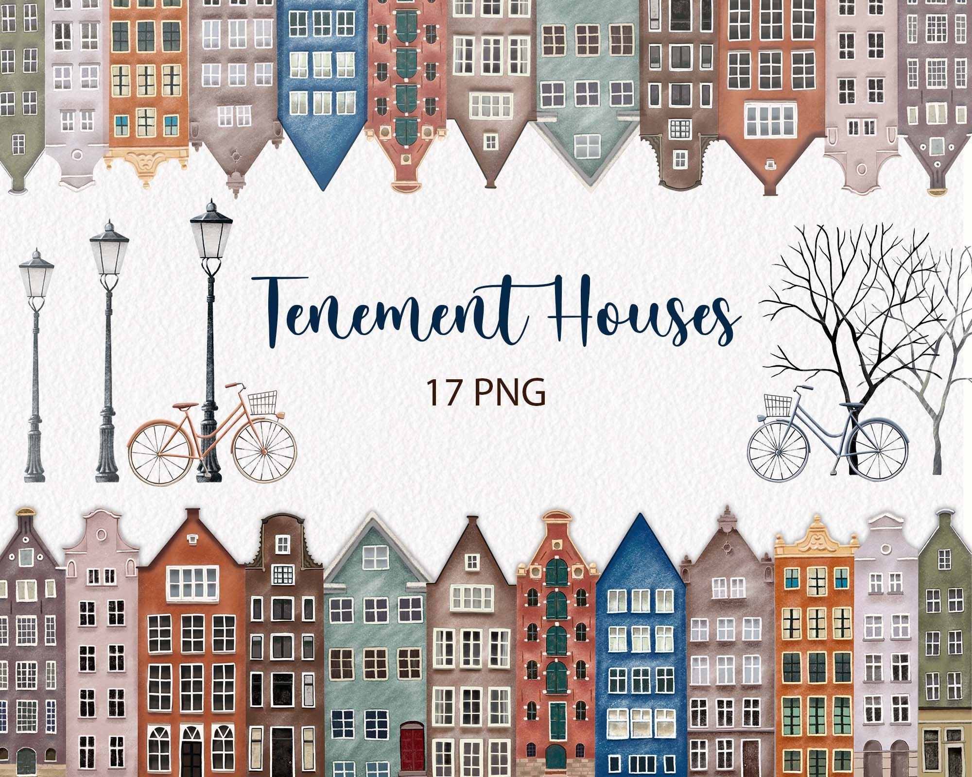 Hand Drawn Tenement Houses Clipart Old Amsterdam Wedding - Etsy UK