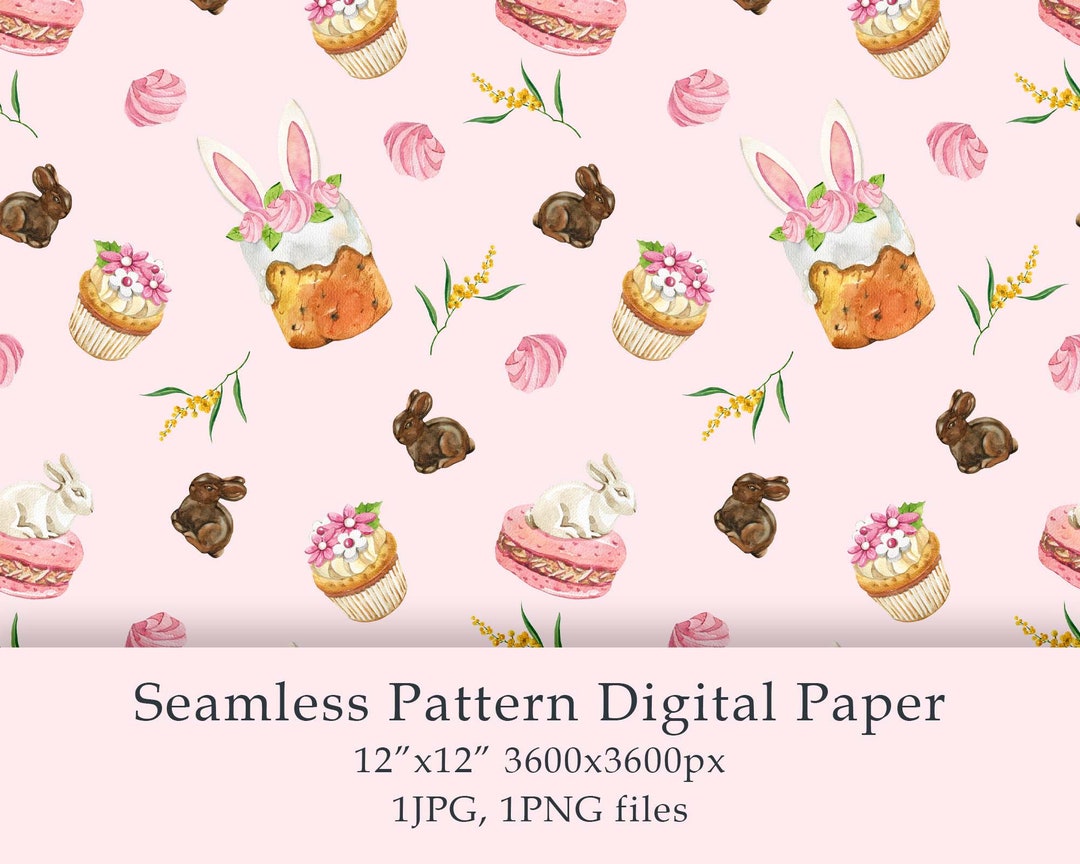 Watercolor Easter Sweets Seamless Pattern Digital Paper Cute Easter ...