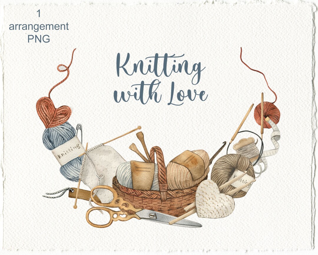 Watercolor Knitting Arrangement Clipart, Hand Painted Clip Art ...