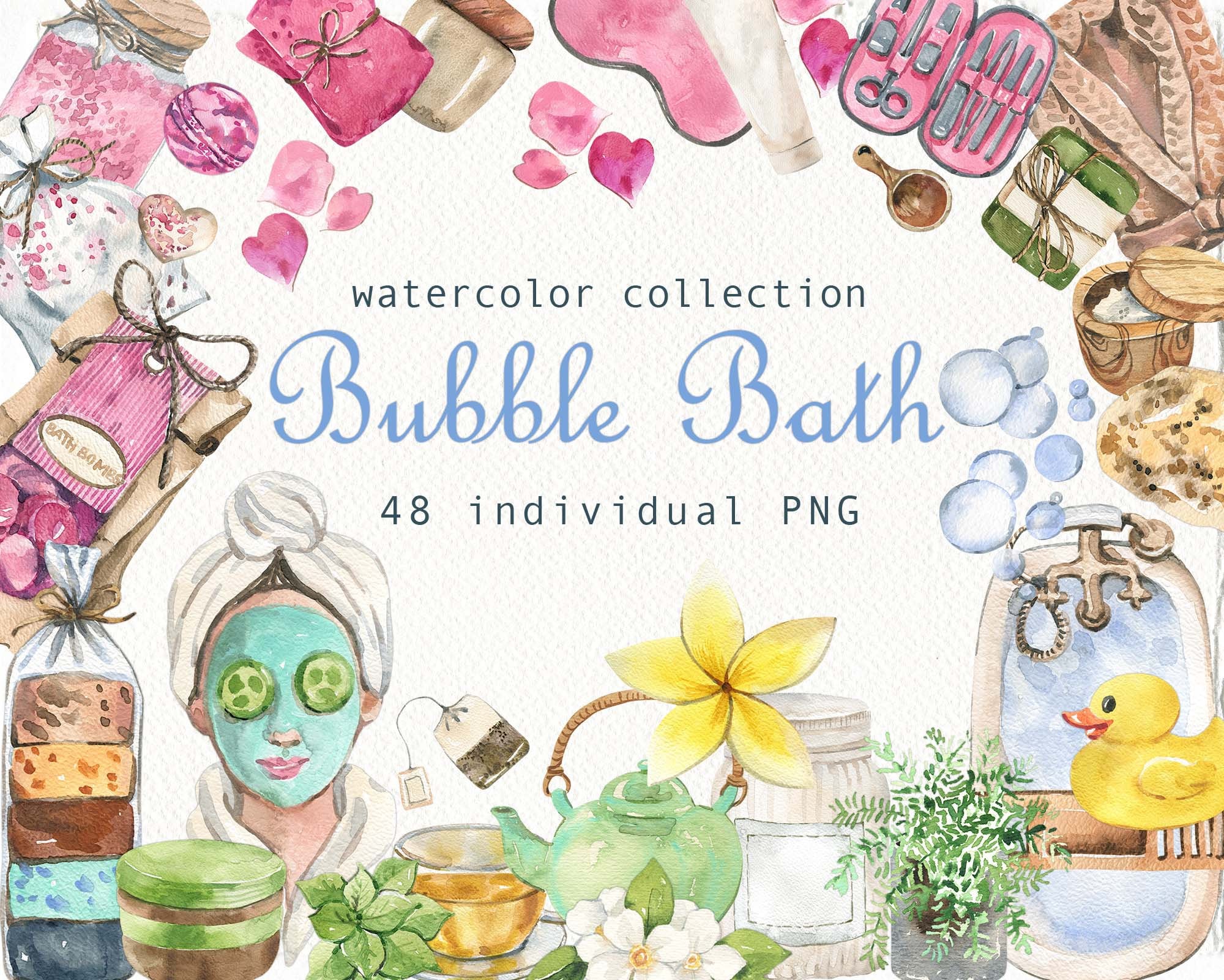 Aquarell Schaumbad Clipart, Spa Clip Art, Clip Art Badezimmer Dinge ...
