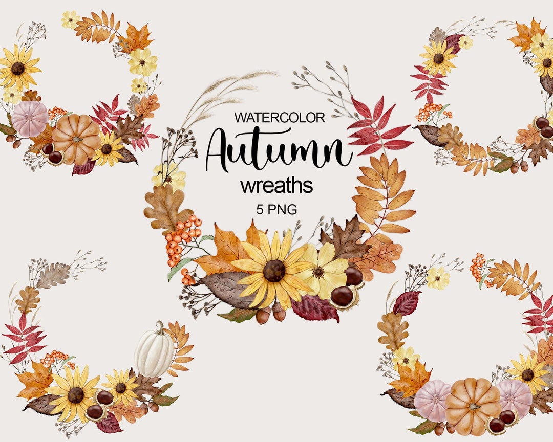 Watercolor Autumn Wreaths Clipart Fall Decor Clipart Cozy Autumn Fall ...