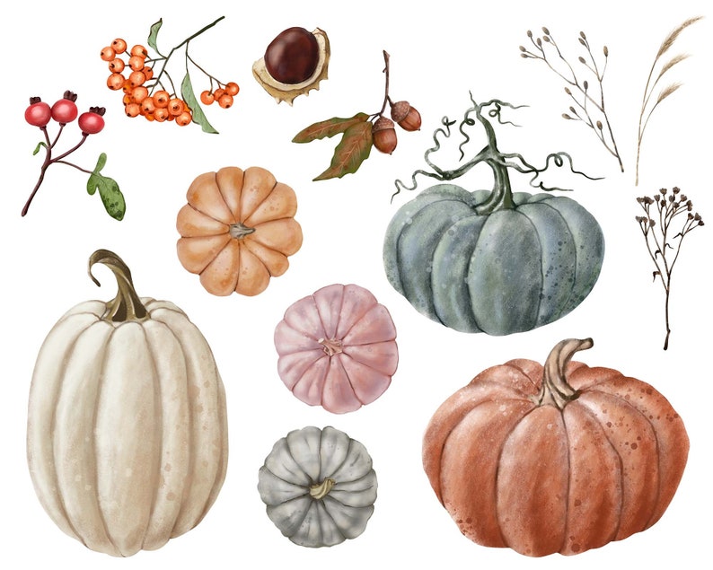 Hand Drawn Autumn Collection Clipart Fall Leaves Clip Art Cozy - Etsy