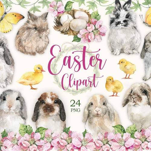 Cozy Easter Watercolor Clipart PNG Cute Spring Bunny - Etsy