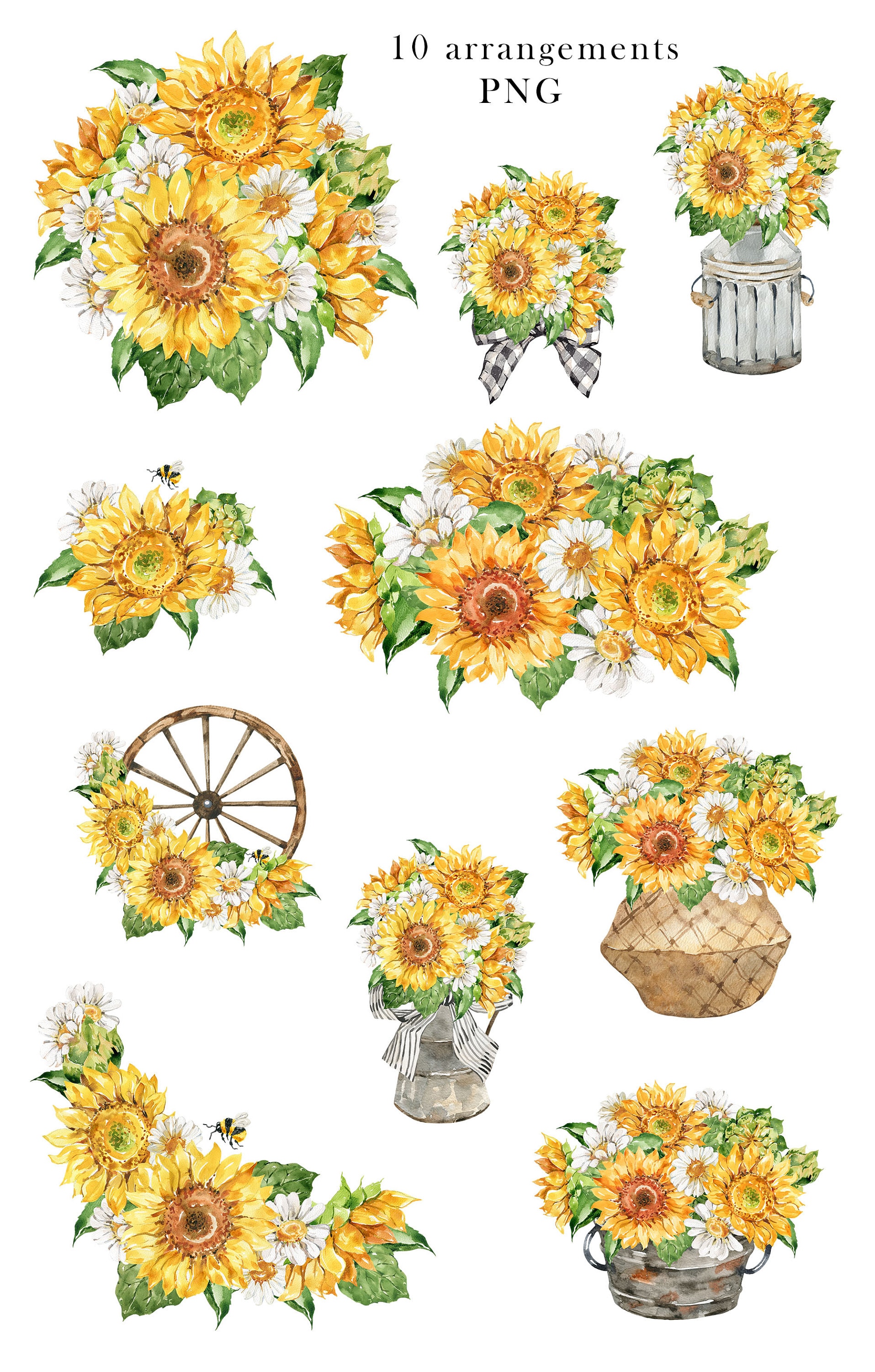 Sunflower Clipart Watercolor Rustic Flowers Png Bouquet Clipart ...