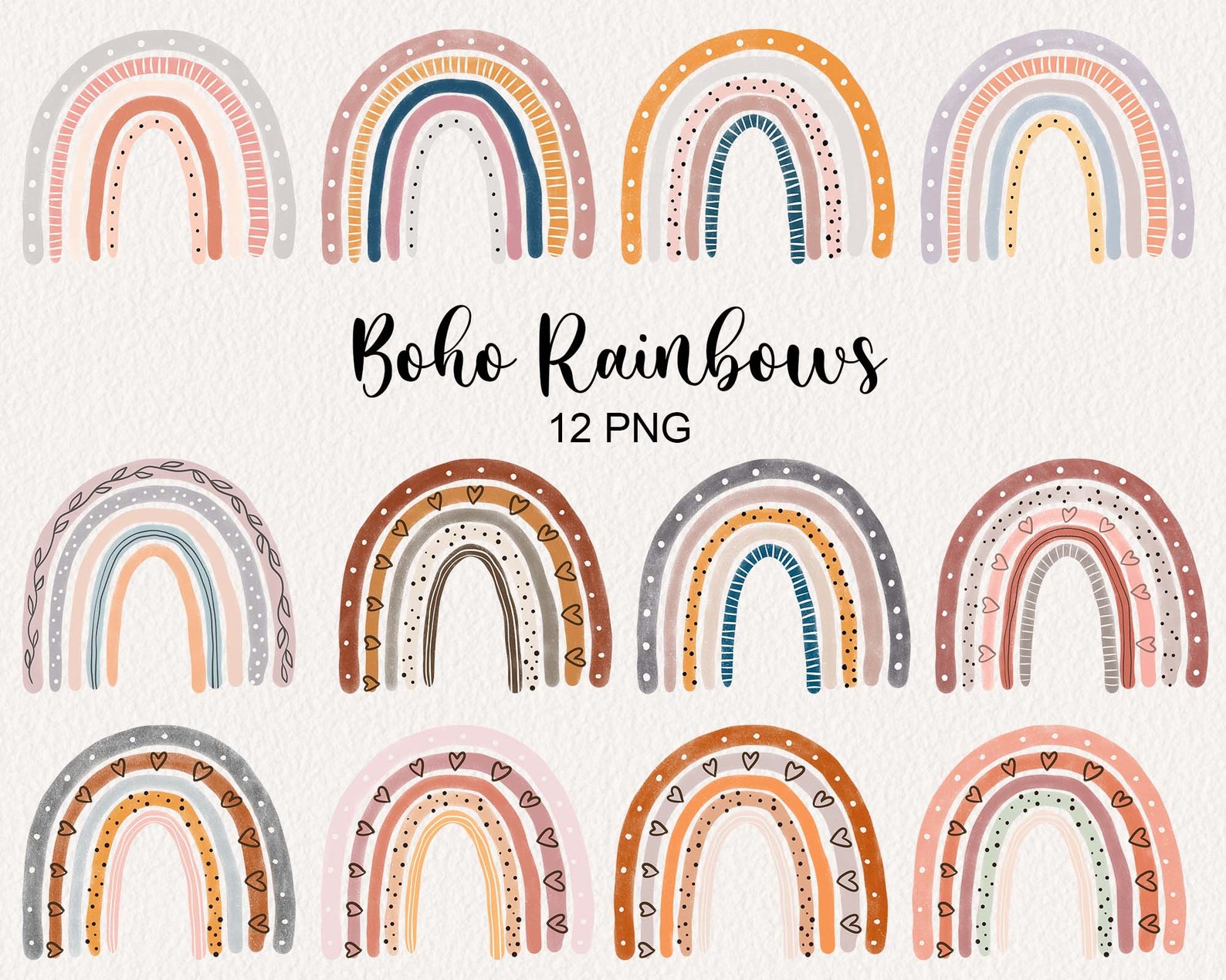 Hand Drawn Rainbow Clipart Modern Rainbow Clip Art Pink Beige Brown ...