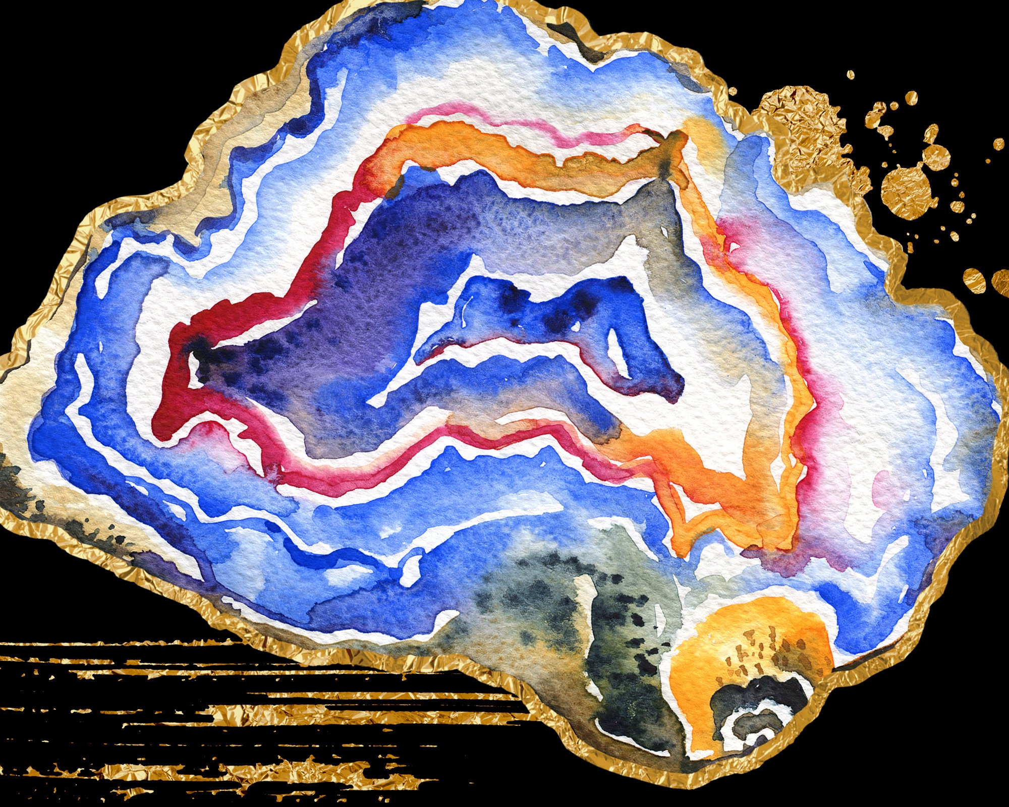 Watercolor Agates Clipart Gold Frames Gemstone Elements Watercolor ...