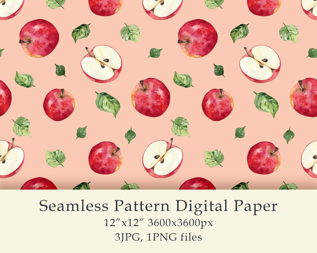 Watercolor Apple Seamless Pattern Digital Paper Birthday Png Sweets ...