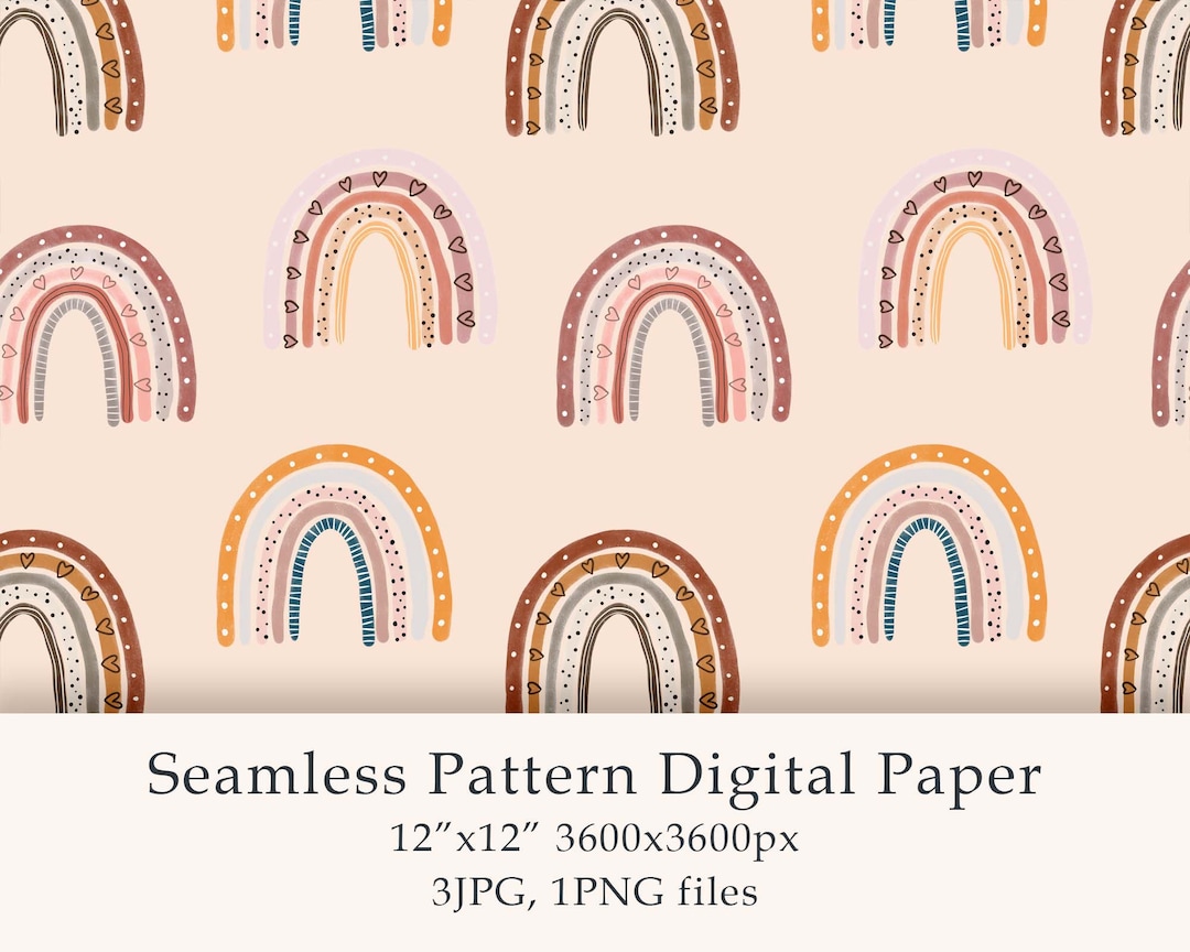 Rainbow Seamless Pattern Digital Paper Boho Baby Png Birthday ...