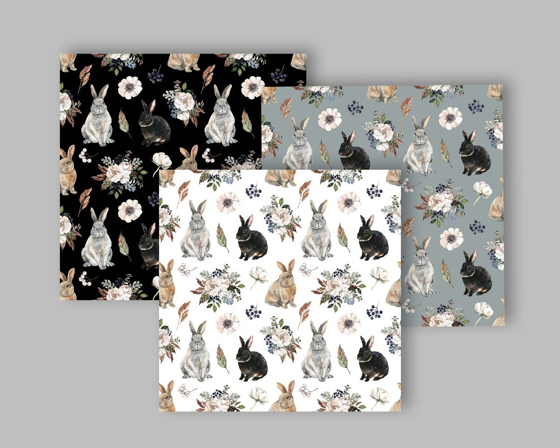Watercolor Floral Rabbit Seamless Pattern Digital Paper - Etsy