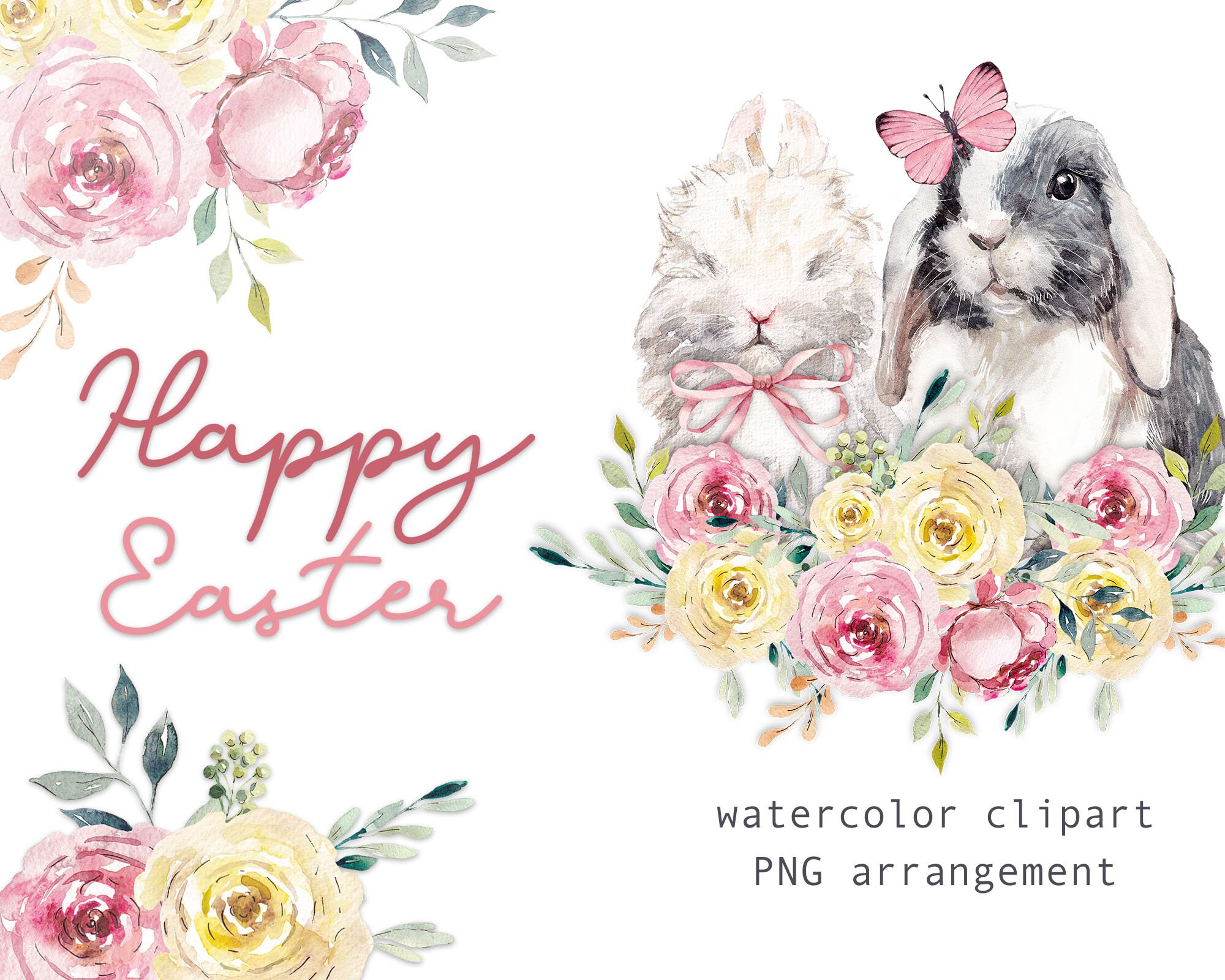 Easter Bunny Png Easter Watercolor Clipart Cute Easter - Etsy