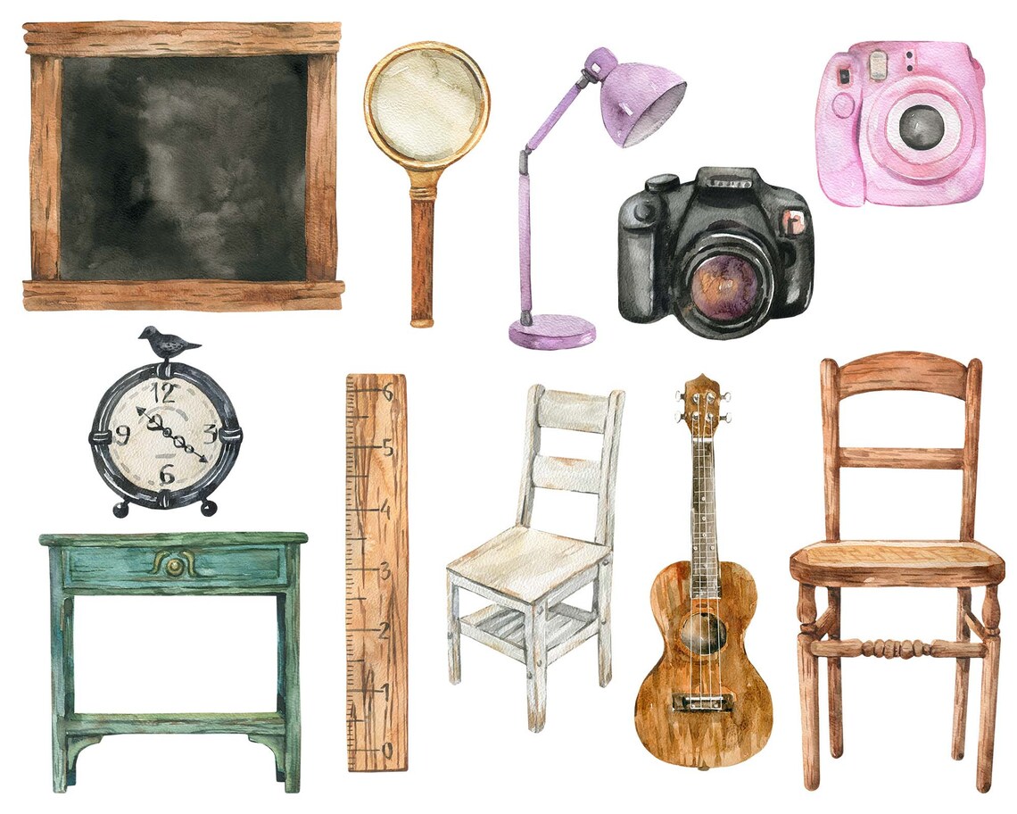 Watercolor Back to School Clipart School Accessories Teacher - Etsy