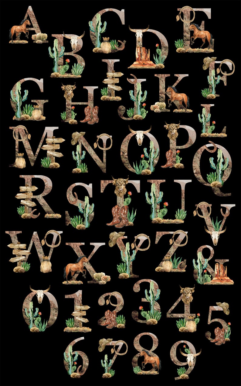 Watercolor Western Alphabet and Numbers, Watercolour Letters and Number ...