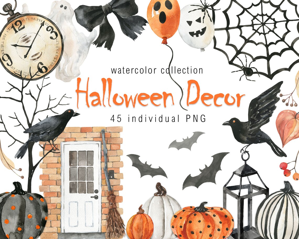 Halloween Clipart Watercolor Halloween Clipart Cute - Etsy