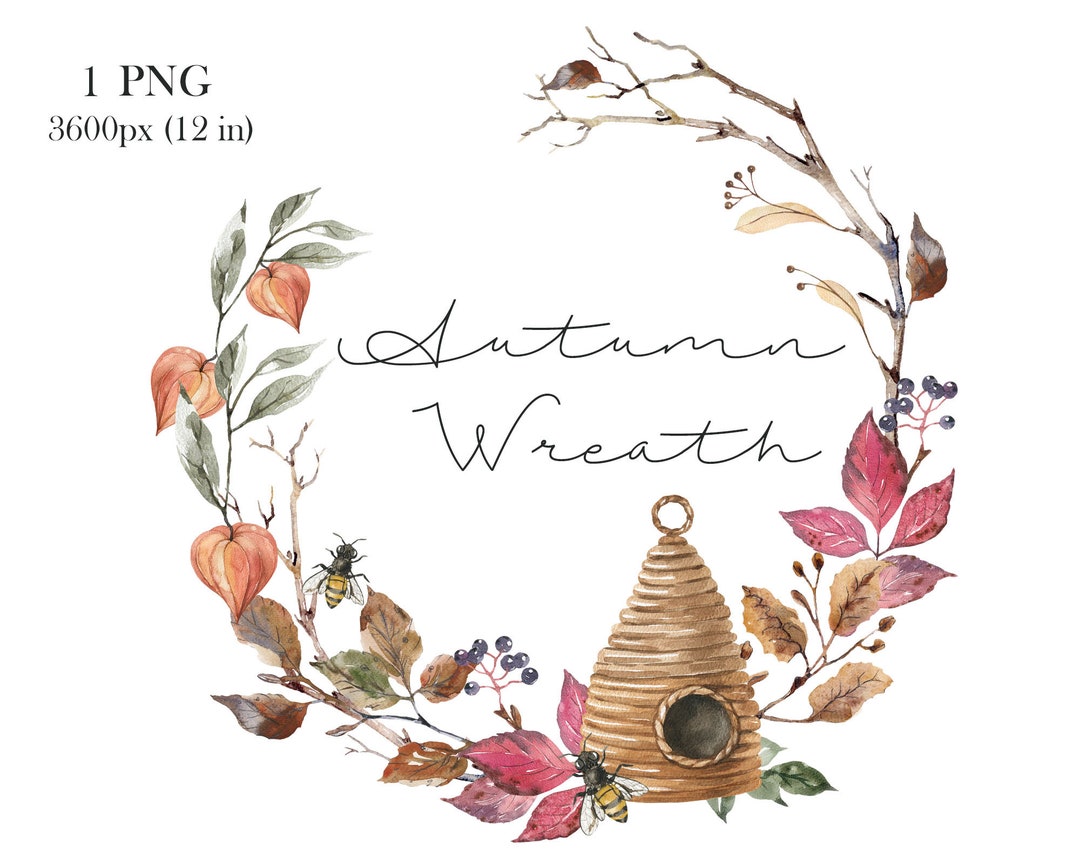 Watercolor Autumn Wreath Fall Decor Clipart Cozy Autumn Fall Leaves ...