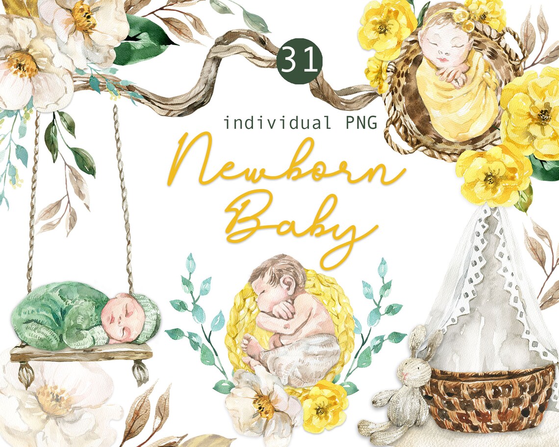 Watercolor Clipart Baby Shower Clipart Newborn Baby Boy Girl | Etsy