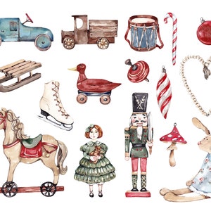 Watercolor Clipart Winter Christmas Toys Vintage Cozy Clip Art ...