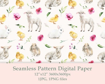 Watercolor Floral Rabbit Seamless Pattern Digital Paper Birthday Png ...