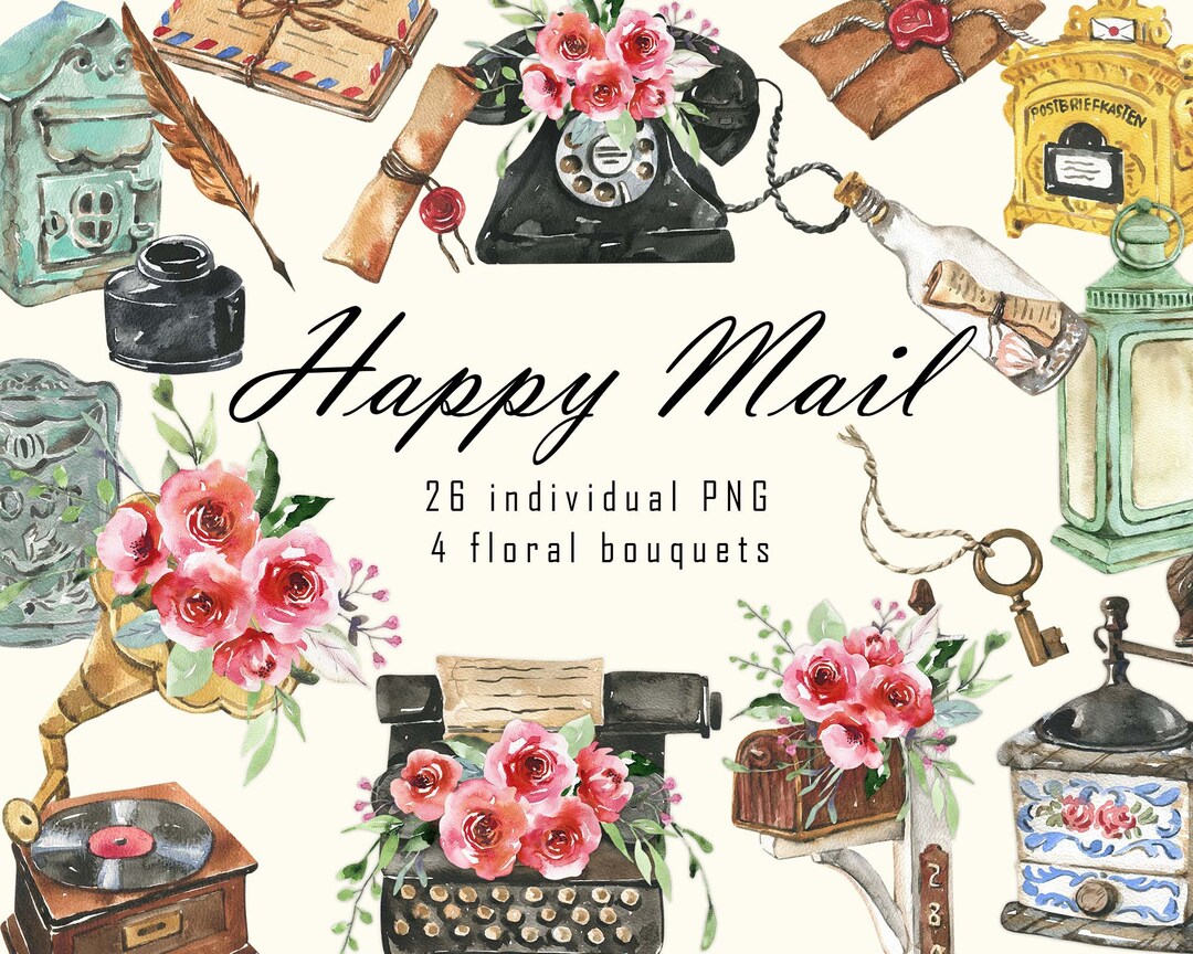 Watercolor Happy Mail Clipart Love Clip Art Wedding Valentines Day Clip ...