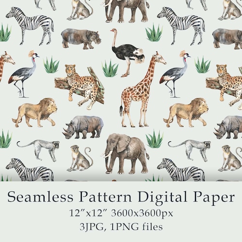 Watercolor African Animals Seamless Pattern Digital Paper Lion - Etsy