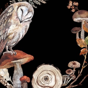 Watercolor Autumn Clipart Watercolour Fall Wreath Owl Mushrooms Leaves ...