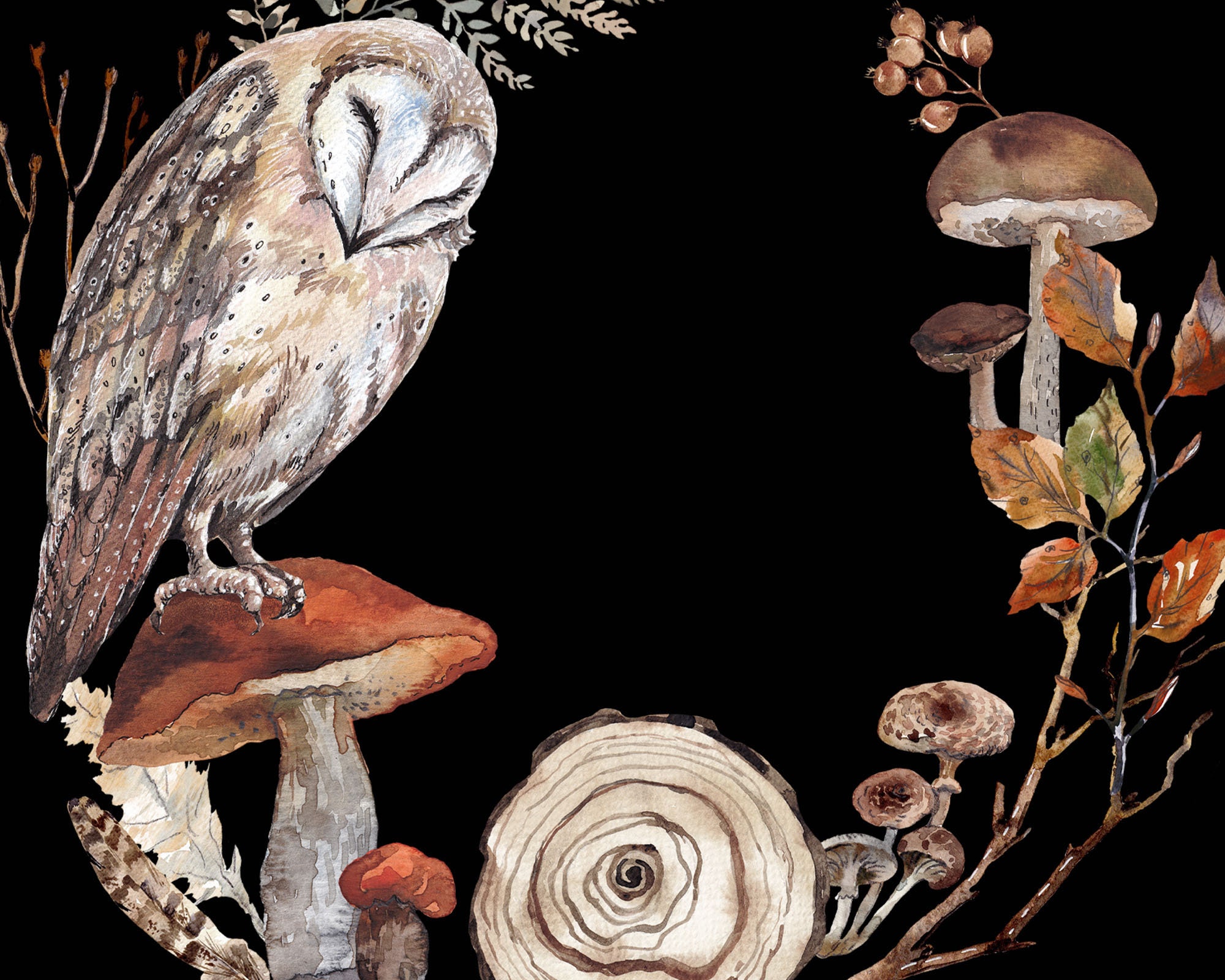 Watercolor Autumn Clipart Watercolour Fall Wreath Owl - Etsy