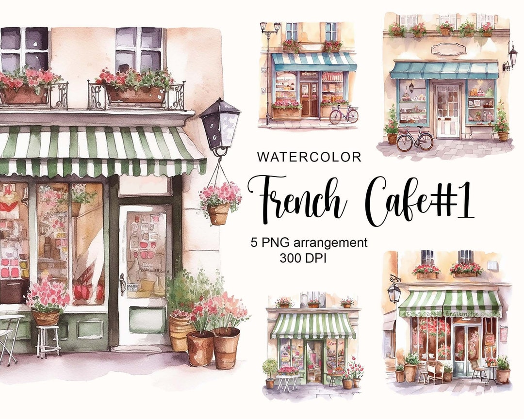 Watercolor French Cafe#1 Arrangement Cafe Window Wedding Clipart Cute ...